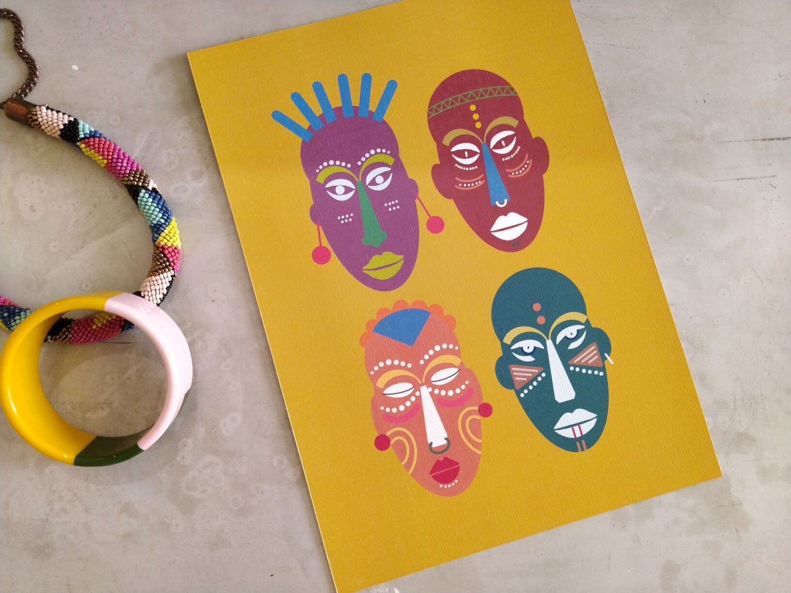 AFRICAN MASKS ART, Printable African Mask Illustration, Digital Print ...