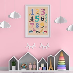 NUMBERS POSTER Numbers and Animals Print Download Print | Etsy