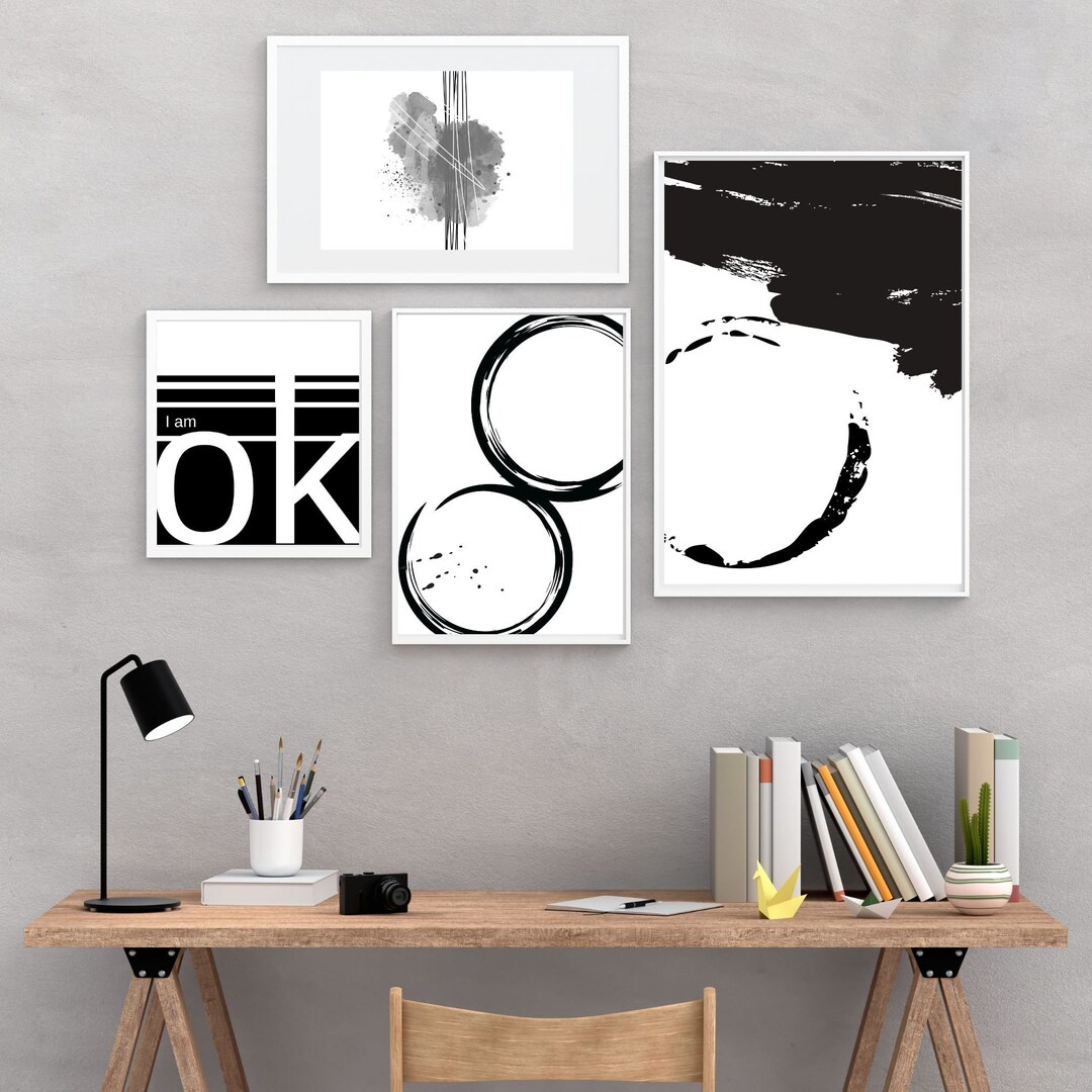 FOUR ABSTRACT Prints , Printable Art , Japandi Wall Art Bundle, Modern ...