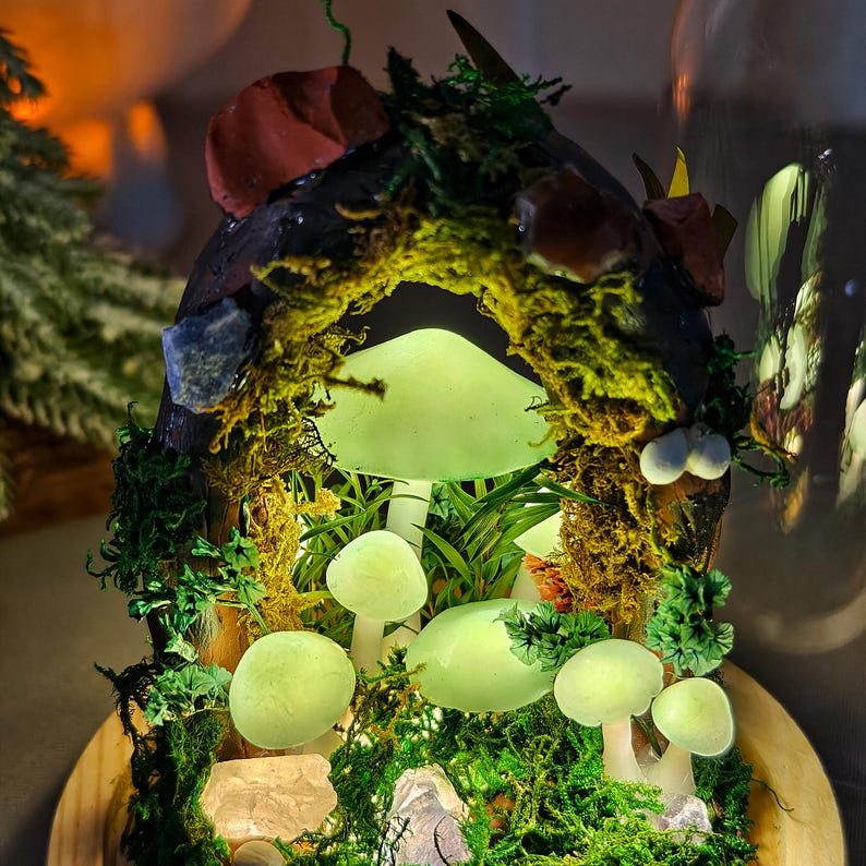 Enchanted Mushroom Lamp | Green Mushroom Night Light | Whimsigoth Decor ...