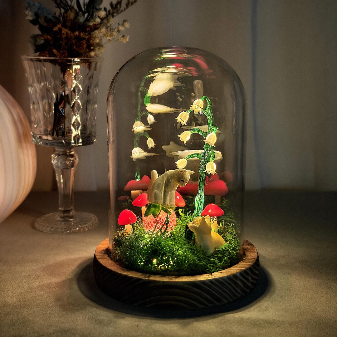 Handmade Mushroom Lamp With Cat | Whimsigoth Decor | Bedroom Decor |art ...