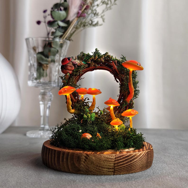 Wreath Handmade Mushroom Lamp | Whimsigoth Decor | Bedroom Decor |art ...