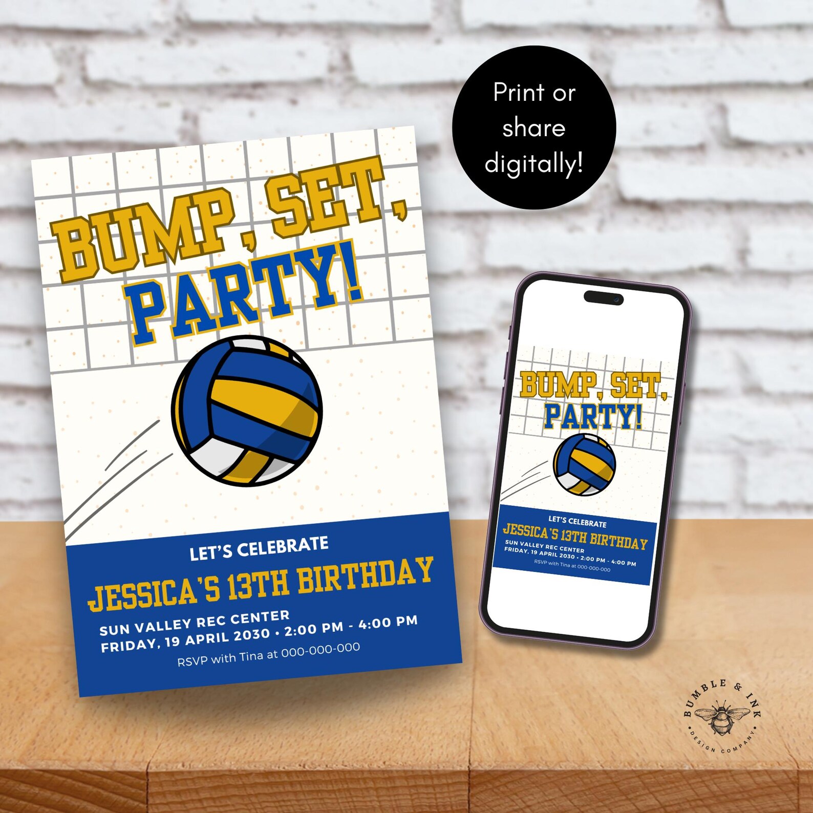 Beach Volleyball Party Invitation Template - Editable Indoor Outdoor ...