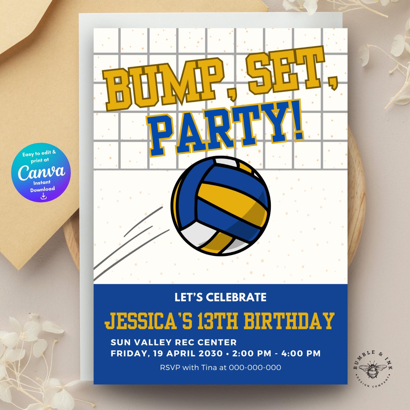 Beach Volleyball Party Invitation Template - Editable Indoor Outdoor ...