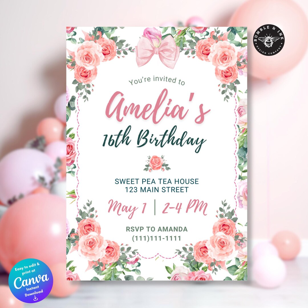 Love Shack Fancy Inspired Floral Birthday Invite | Editable Garden ...