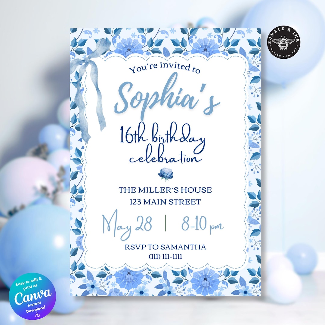 Digital Floral Love Shack Fancy Invitation - Cute Bow Editable Template ...