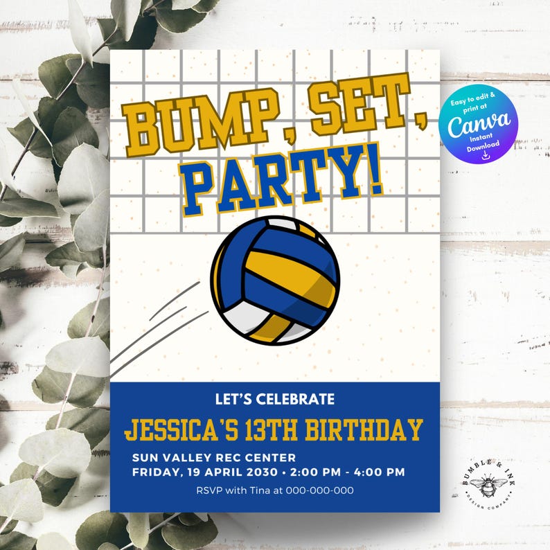 Beach Volleyball Party Invitation Template - Editable Indoor Outdoor ...