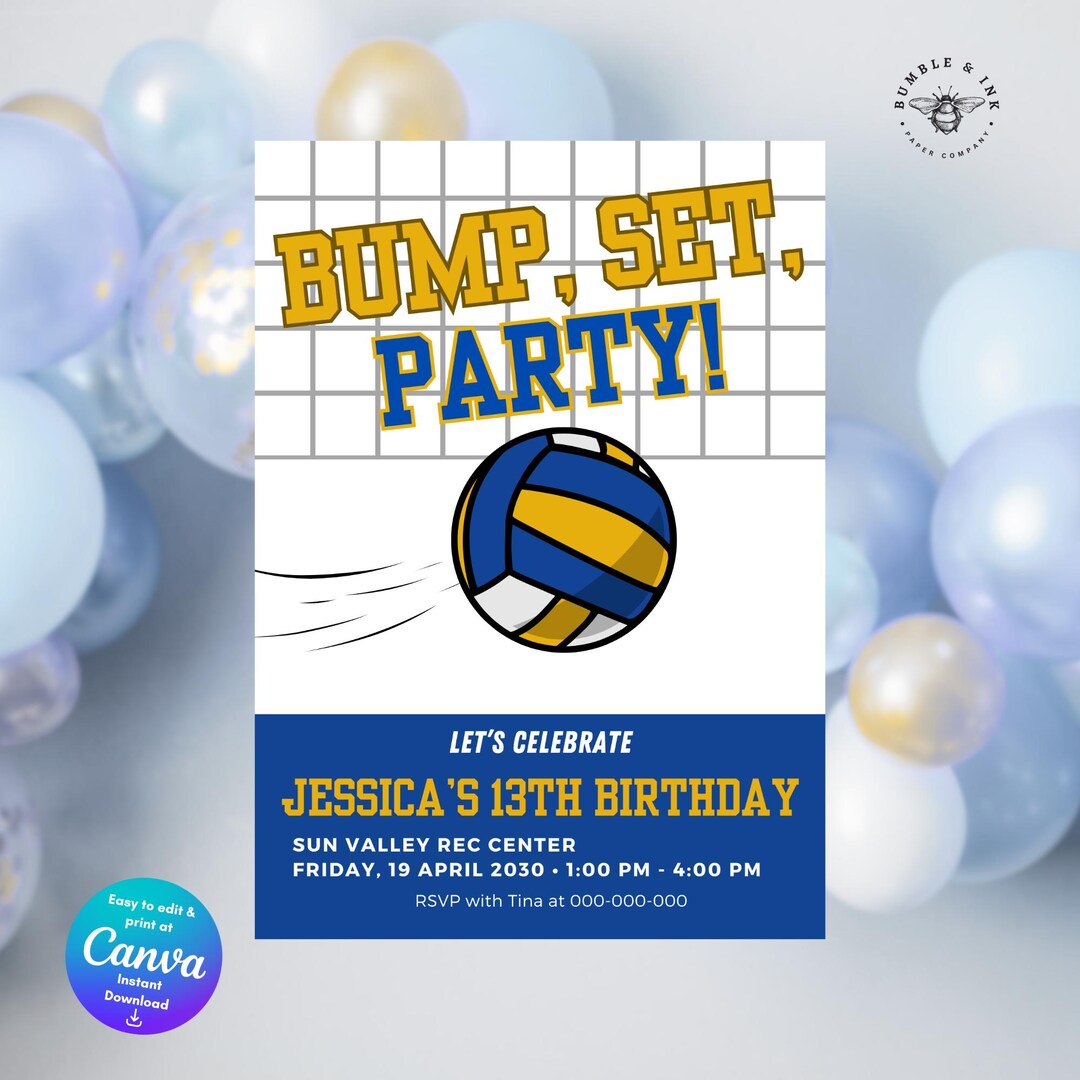 Volleyball Party Invitation Template - Editable Sports Invite, Instant ...