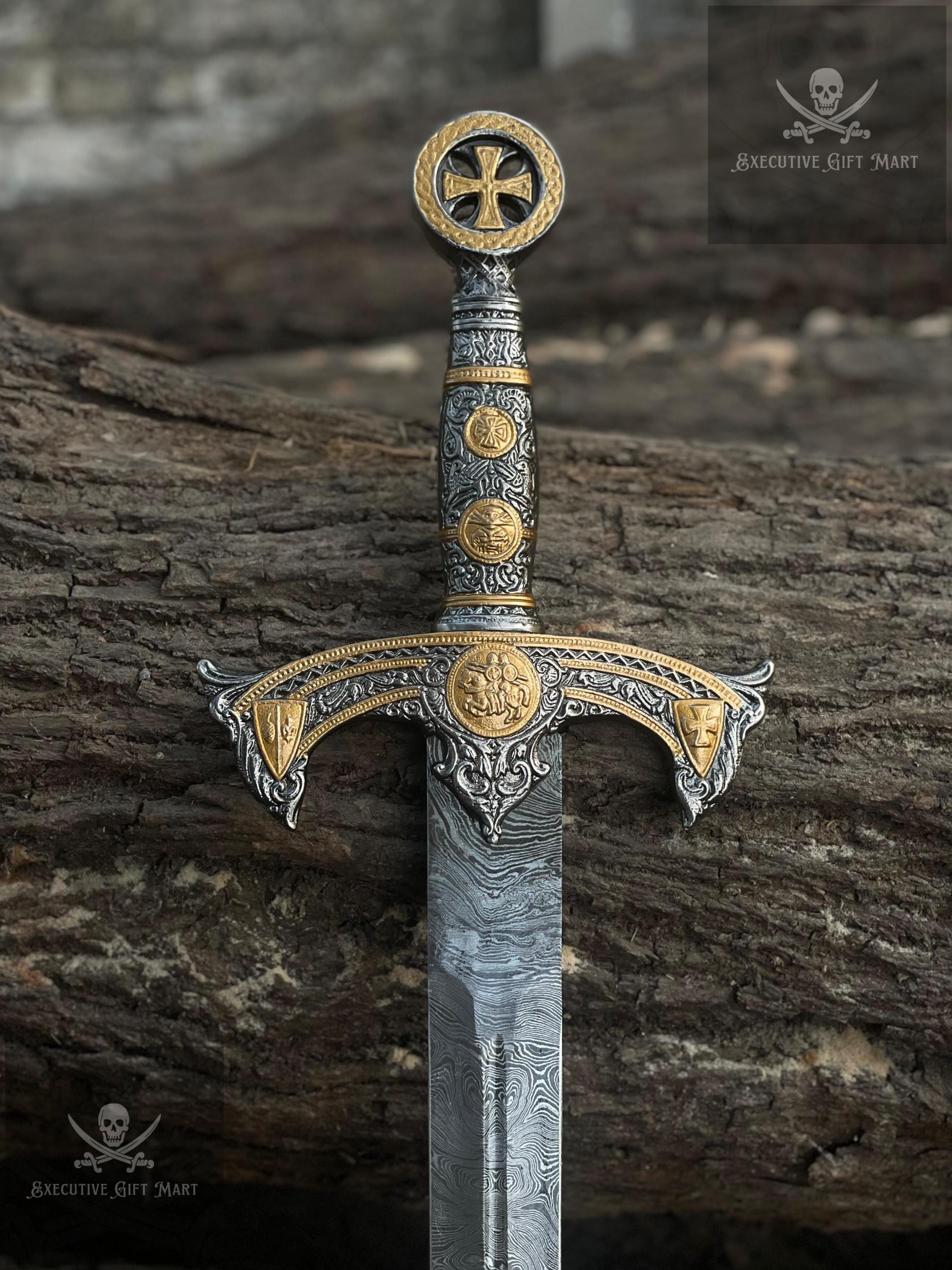 Templar Knight Sword – Hand Forged Damascus Steel, Medieval Crusader ...