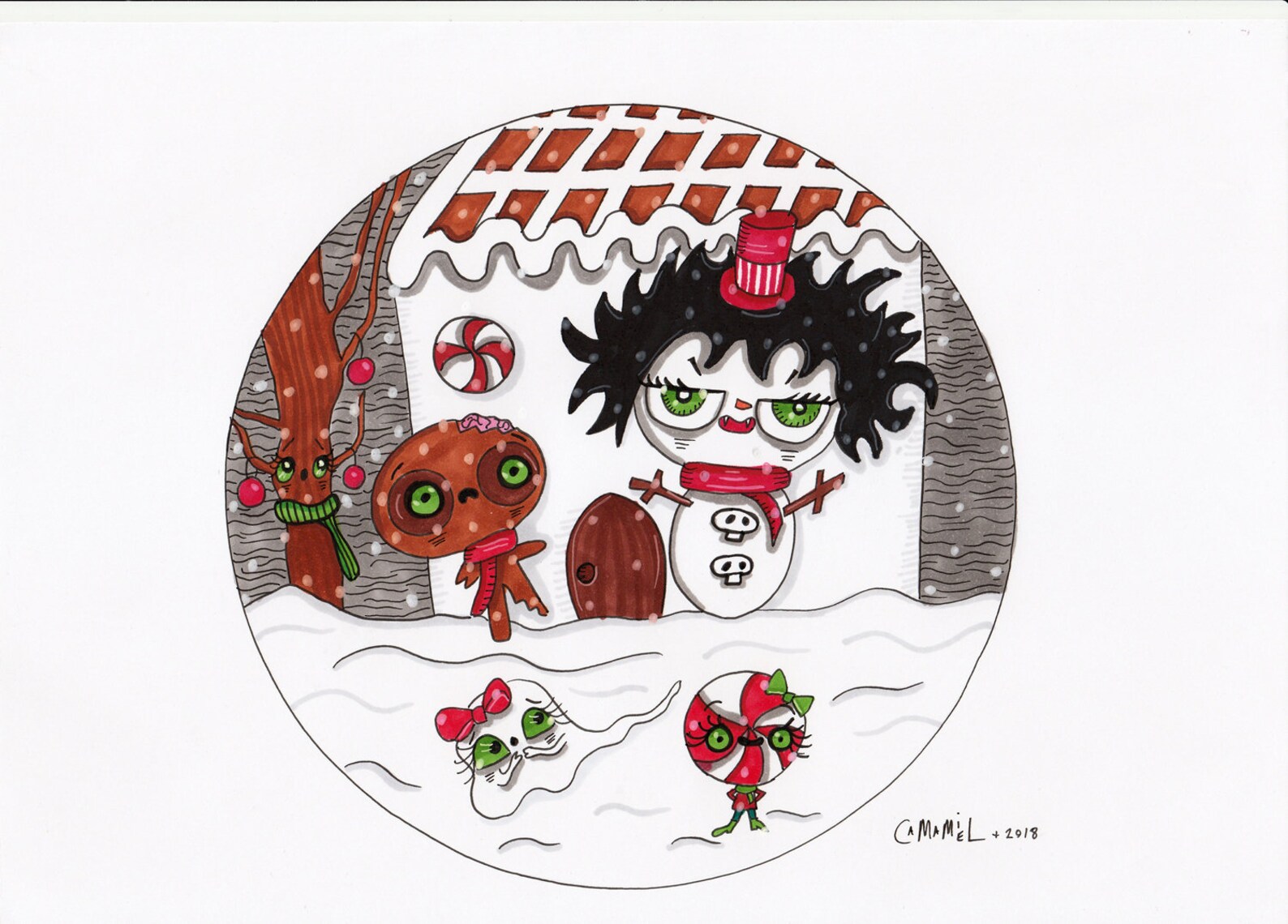 1 Original Pencil Drawing A4 A5 Creepmas Spooky Cute Christmas - Etsy