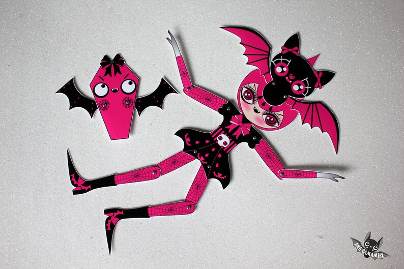 Vampire Bat Girl Paper Doll Puppet Coffin Vladimir Nebula & | Etsy