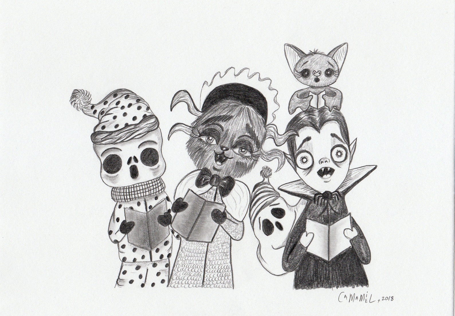 1 Original Pencil Drawing A4 A5 Creepmas Spooky Cute Christmas - Etsy