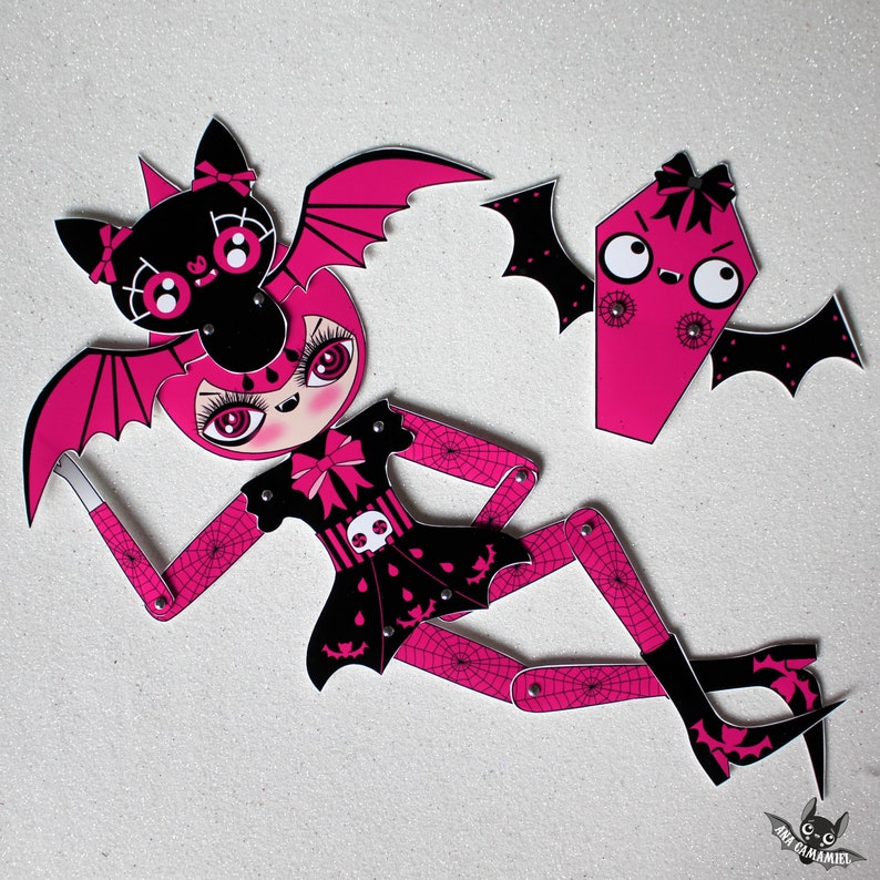 Vampire Bat Girl Paper Doll Puppet Coffin Vladimir Nebula & | Etsy