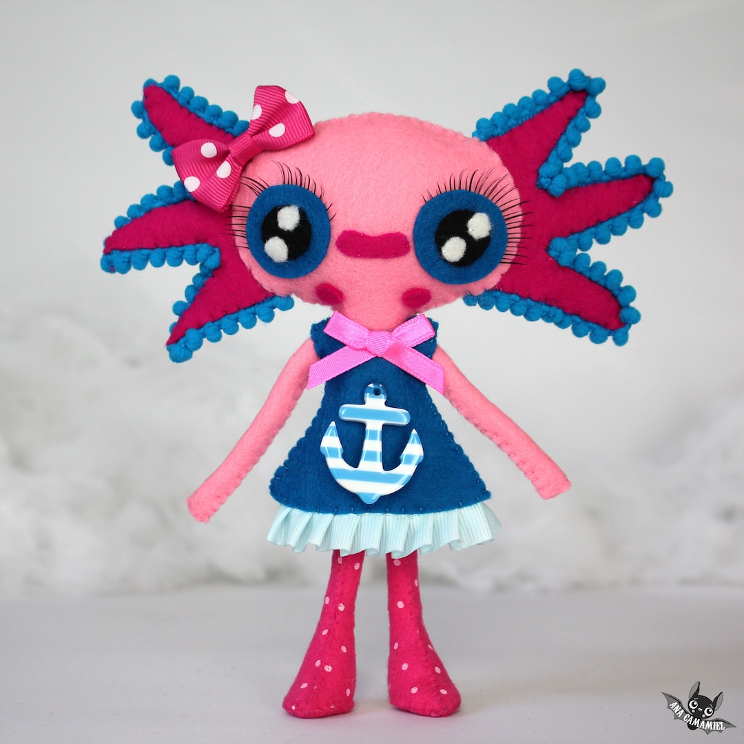 Axolotl Handmade Felt Art Doll Ooak Patxoloti Pink and Blue Baby Doll ...