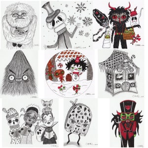 1 Original Pencil Drawing A4 A5 Creepmas Spooky Cute Christmas ...