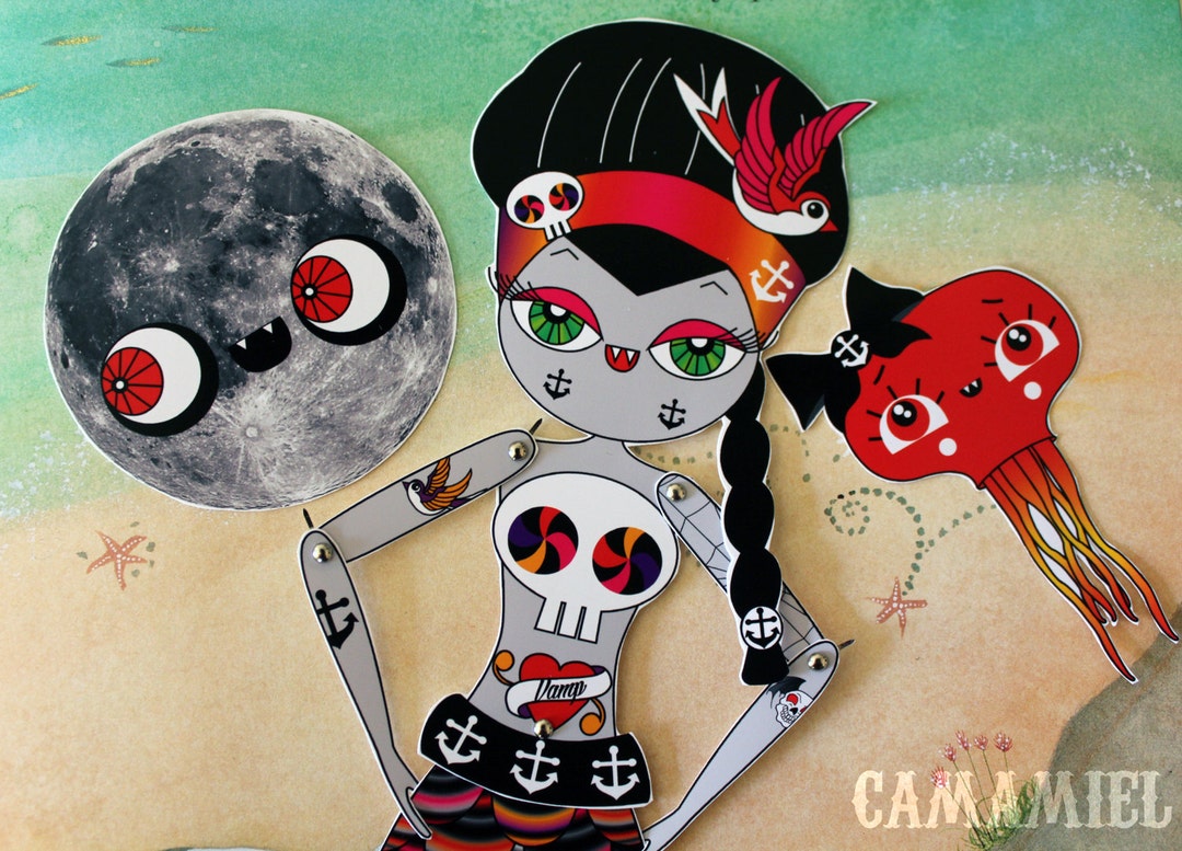 Vampire Mermaid Tattooed Pin-up Articulated Paper Doll Jellyfish Moon ...