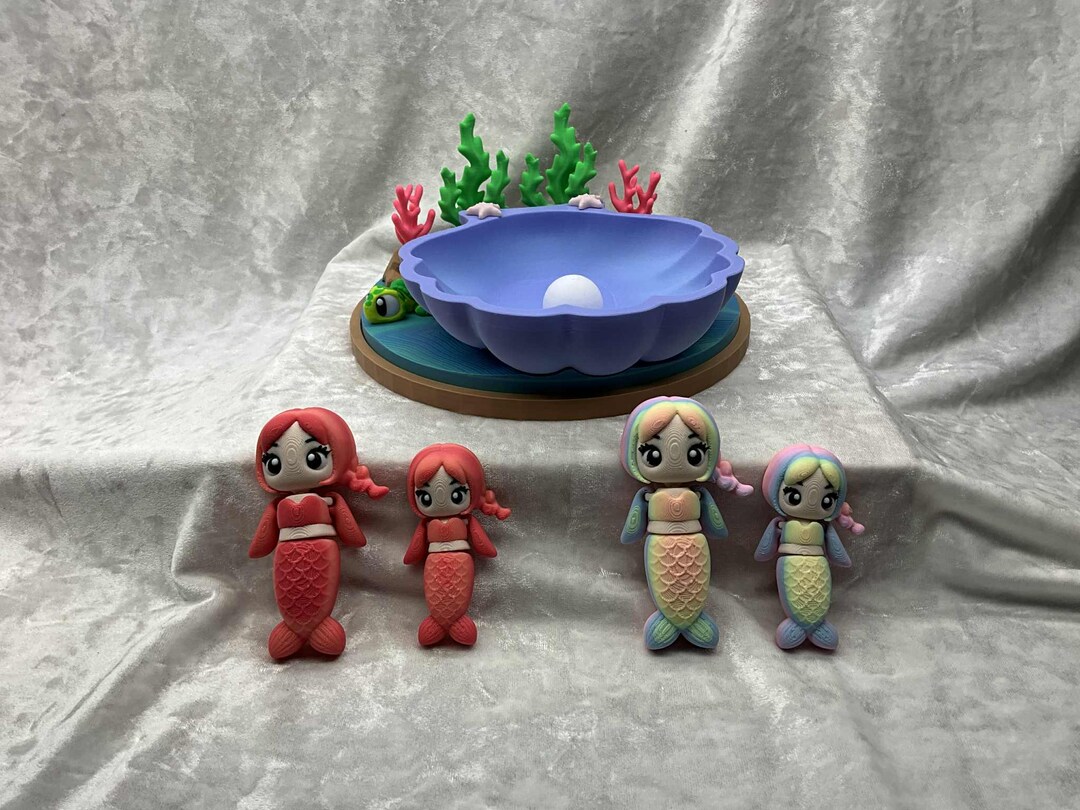 3D Printed Mermaid Habitat Playset – Seashell Coral Reef Ocean Scene ...