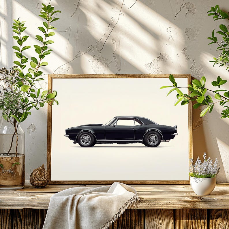 Black Chevy Camaro Art Print: Classic 1967-1969 Sports Car (digital ...