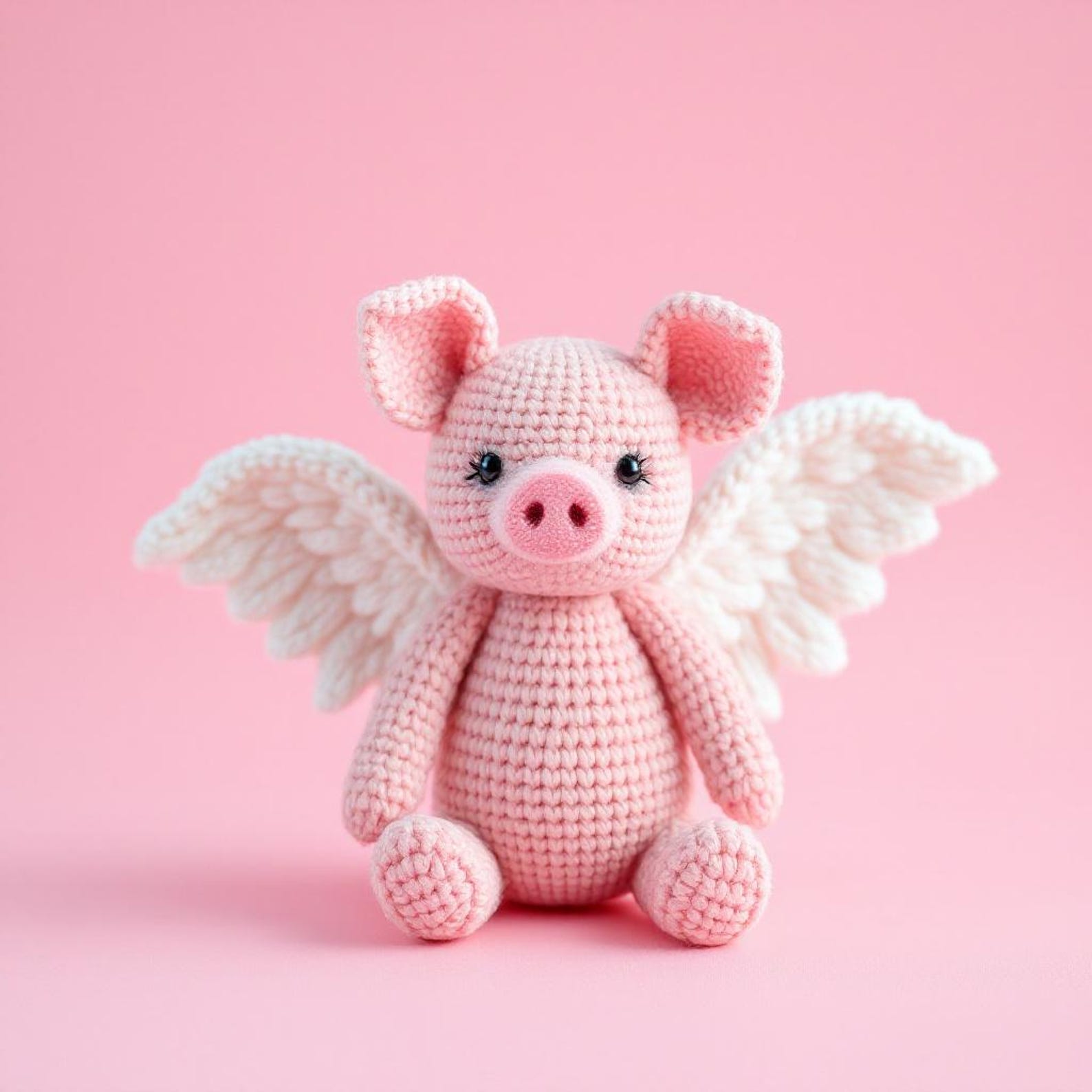 Handmade Amigurumi Flying Pig, Cute Crochet Pig Plush, Pink Stuffed ...