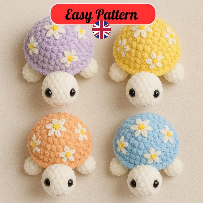 Amigurumi Turtle Crochet Pattern PDF, Plush Flower Turtle Toy, Cute ...