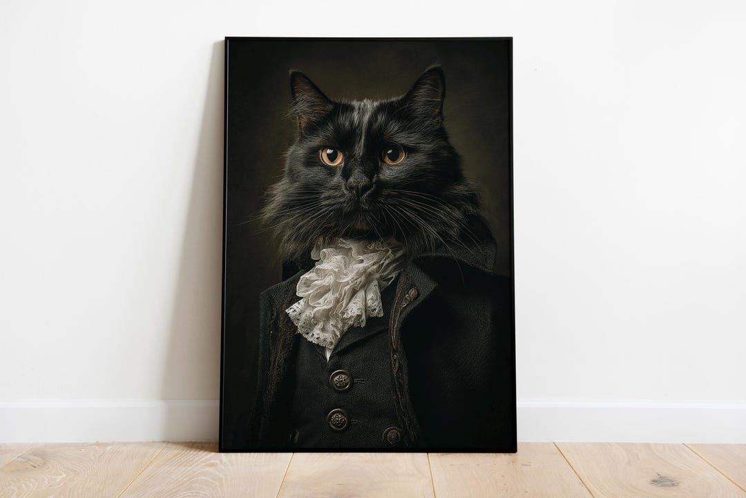 Gothic Cat Portrait, Black Cat in Suit Art, Victorian Cat Poster, Dark ...