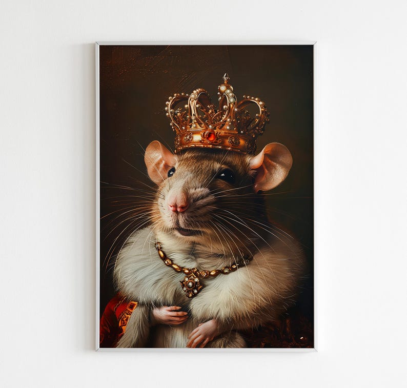 Rat King Portrait, Vintage Royal Rat Print, Funny Noble Animal Art ...