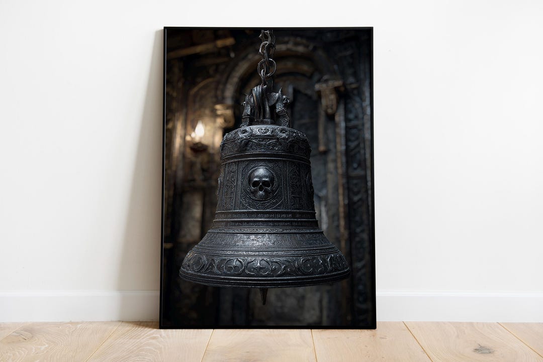 Dark Ceremonial Bell Poster, Gothic Ritual Wall Art, Skull Relic Print ...