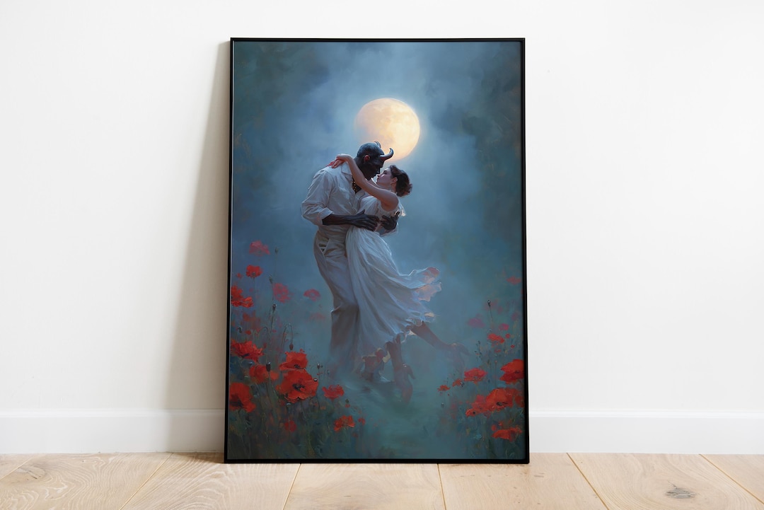 Demon Love Poster, Gothic Romance Wall Art, Dark Fantasy Moon Print ...