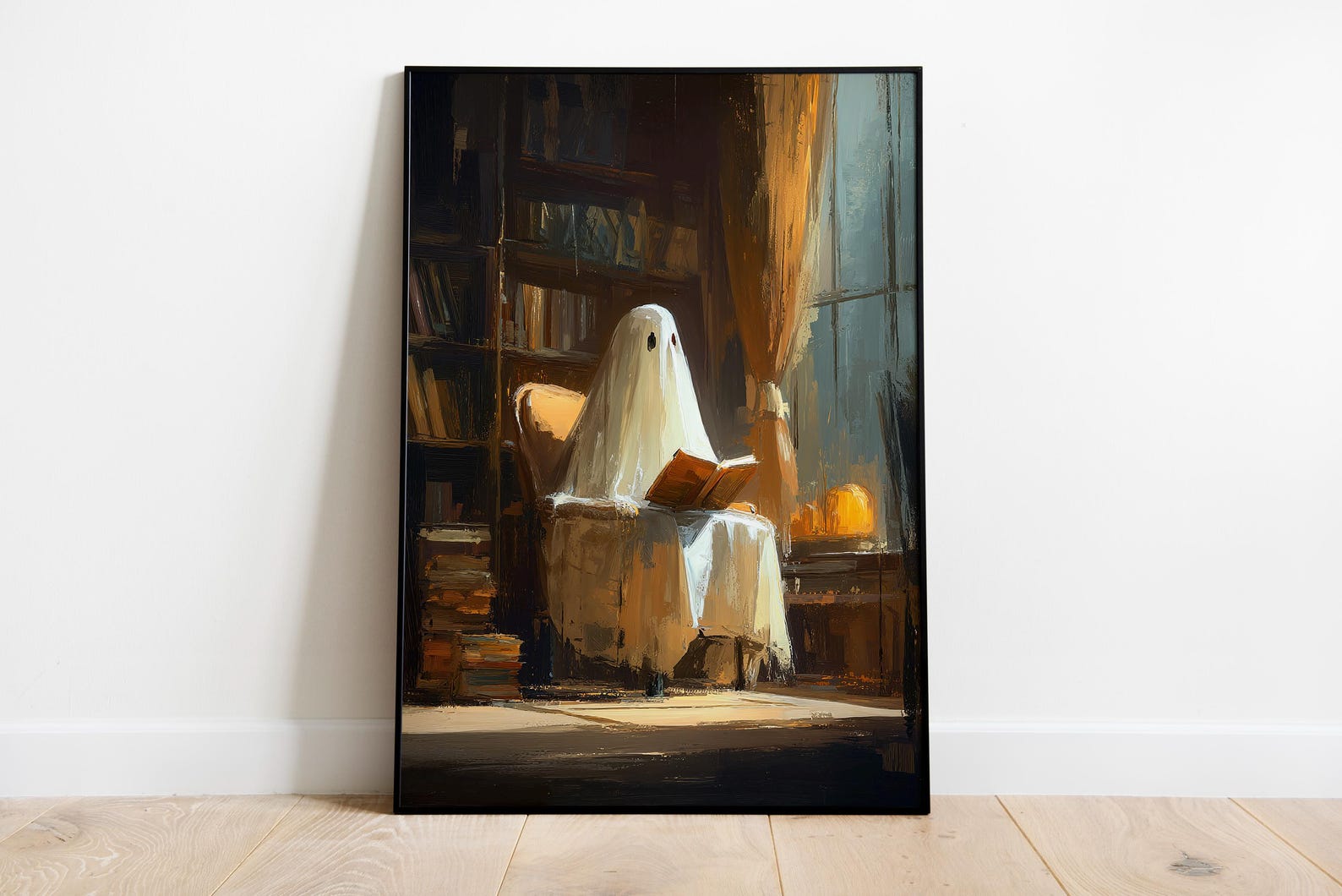 Vintage Library Ghost Print, Cozy Reading Ghostcore Art, Spooky Book ...