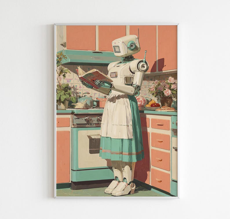 Retro Robot Kitchen Art, Vintage Housewife Bot Print, Midcentury Robot ...