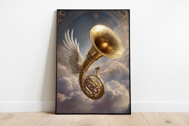 Golden Horn Poster, Angelic Trumpet Art, Celestial Music Wall Print ...