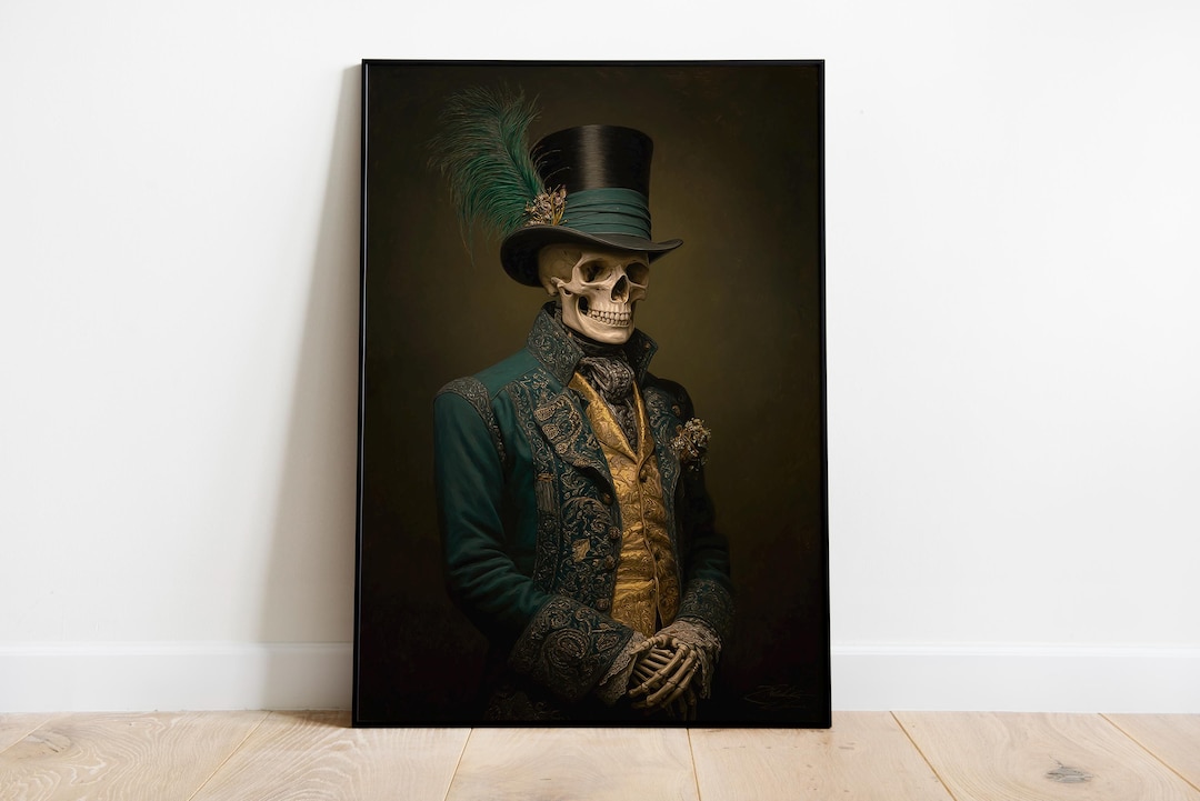 Victorian Skeleton Art, Gothic Gentleman Print, Steampunk Skull Poster ...