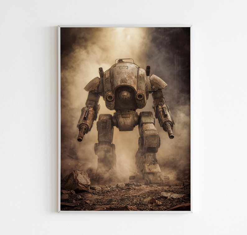 War Mech Poster, Post Apocalyptic Robot Art, Battle Machine Print ...