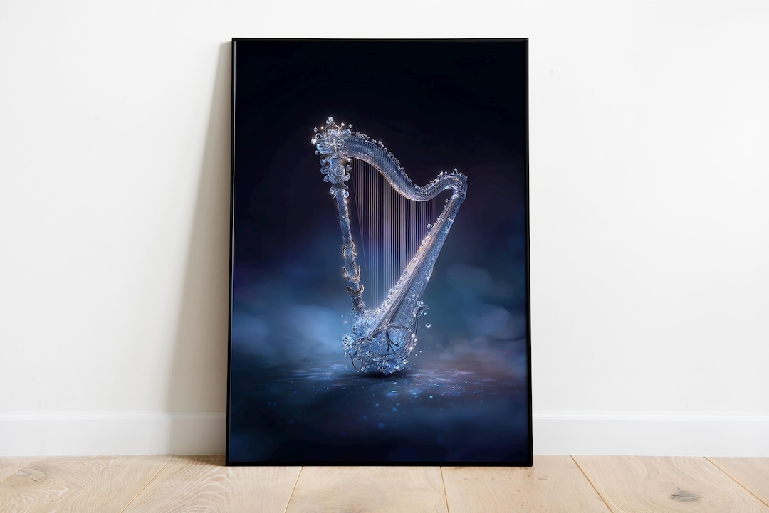 Celestial Harp Poster, Glowing Fantasy Instrument, Ethereal Music Art ...