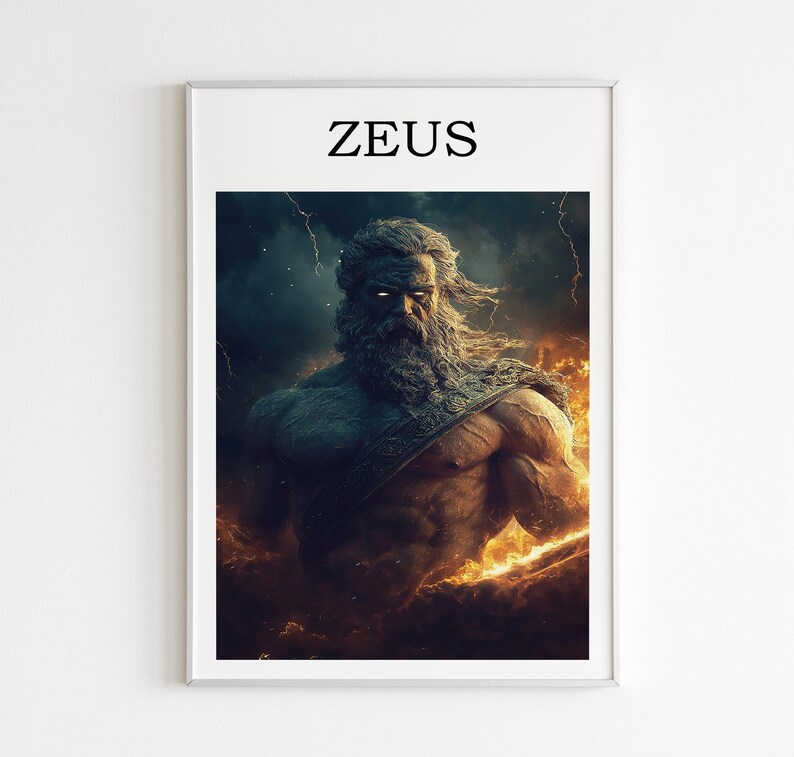 Zeus Poster, Greek God Art, Sky God Print, Mythology Wall Art, Ancient ...