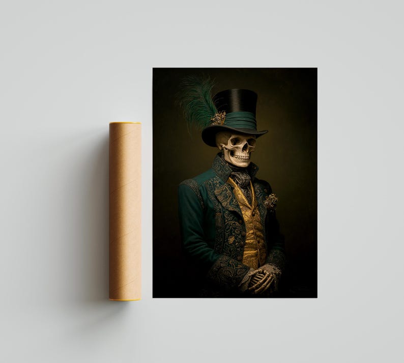 Victorian Skeleton Art, Gothic Gentleman Print, Steampunk Skull Poster ...