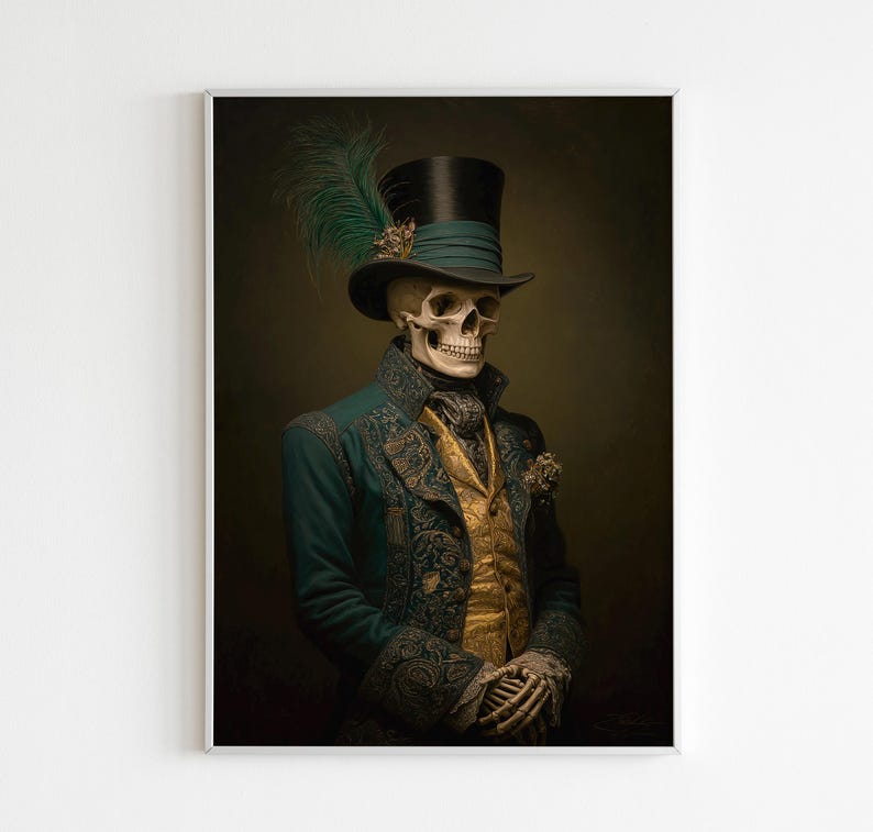 Victorian Skeleton Art, Gothic Gentleman Print, Steampunk Skull Poster ...