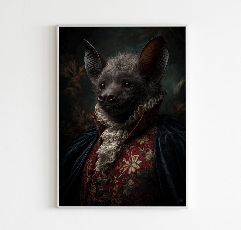 Gothic Bat Portrait, Dark Fantasy Animal Art, Vampire Bat Wall Print ...