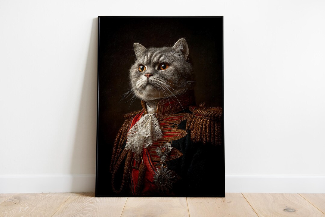 Regal Cat Portrait, Vintage Military Cat Art, Renaissance Cat Poster ...