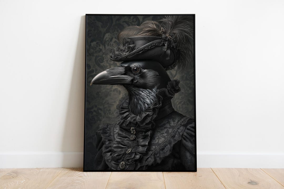 Gothic Raven Portrait, Raven in Lace Dress,dark Academia Wall Art ...