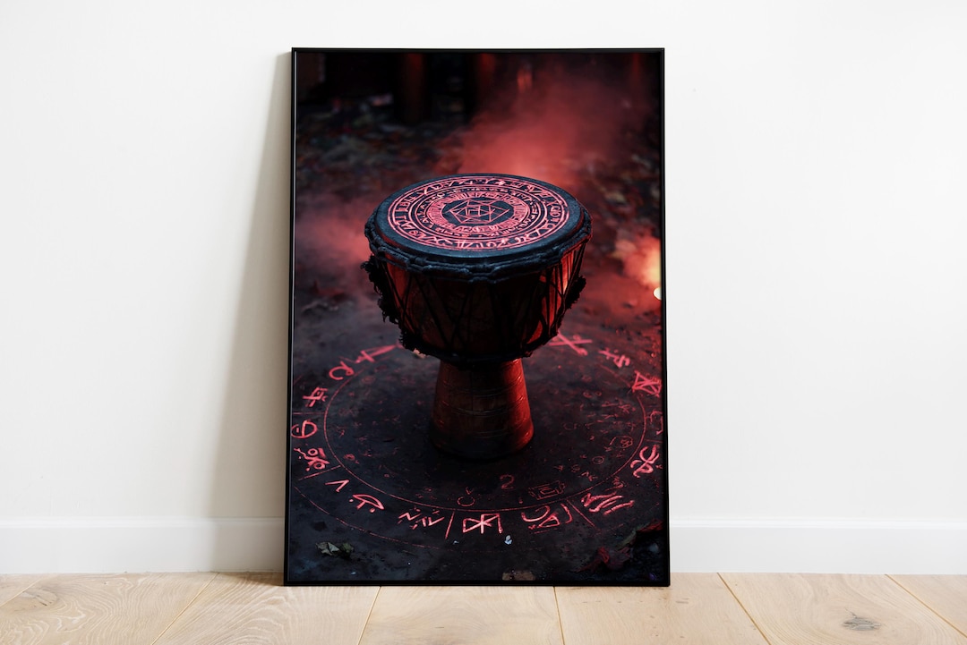 Tribal Spirit Drum Poster, Ritual Drum Wall Art, Mystical Percussion ...
