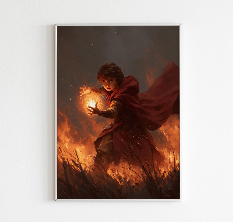 Fire Mage Poster, Young Sorcerer Wall Art, Flame Magic Print, Fantasy ...