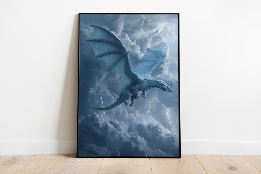 Thunder Dragon Poster, Storm Dragon Wall Art, Lightning Sky Print ...