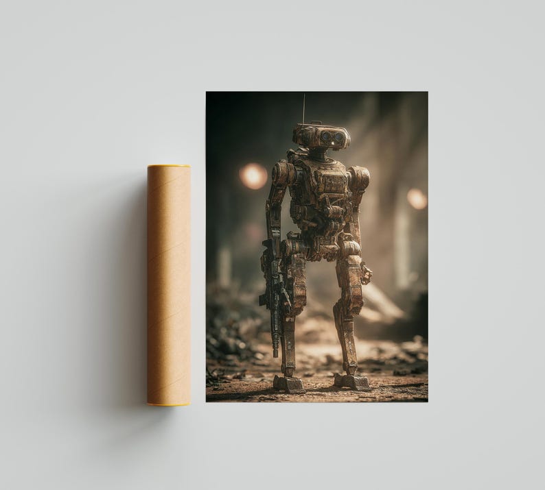 Post Apocalyptic Robot, War Machine Poster, Battle Mech Art, Dystopian ...
