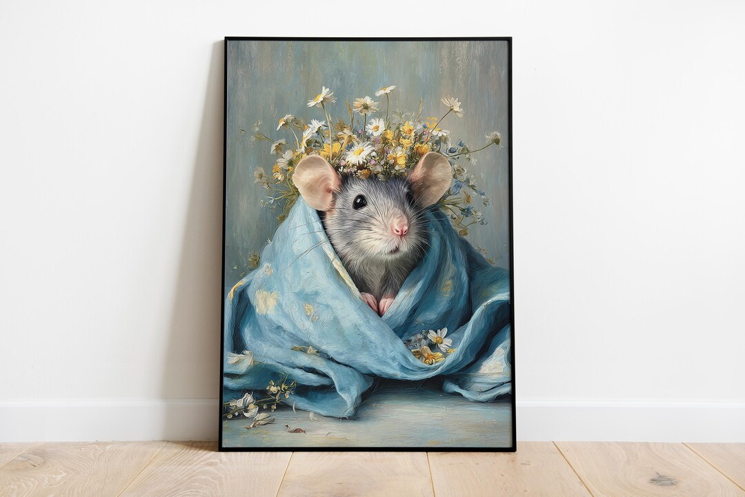 Flower Crown Rat Print, Whimsical Rat Portrait, Fantasy Animal Wall Art ...