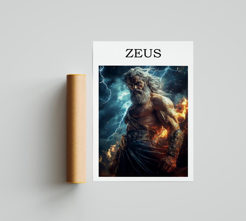 Zeus Poster, Greek God Art, Sky God Print, Mythology Wall Art, Ancient ...