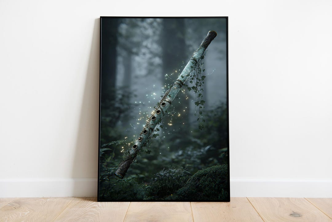 Enchanted Flute Poster, Forest Magic Wall Art, Mystical Wind Instrument ...