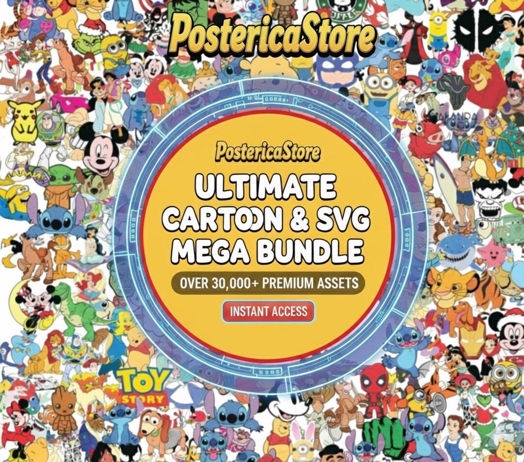 Mega Cartoon Bundle 30,000+ SVG PNG Clipart, Cute Cartoon Characters ...