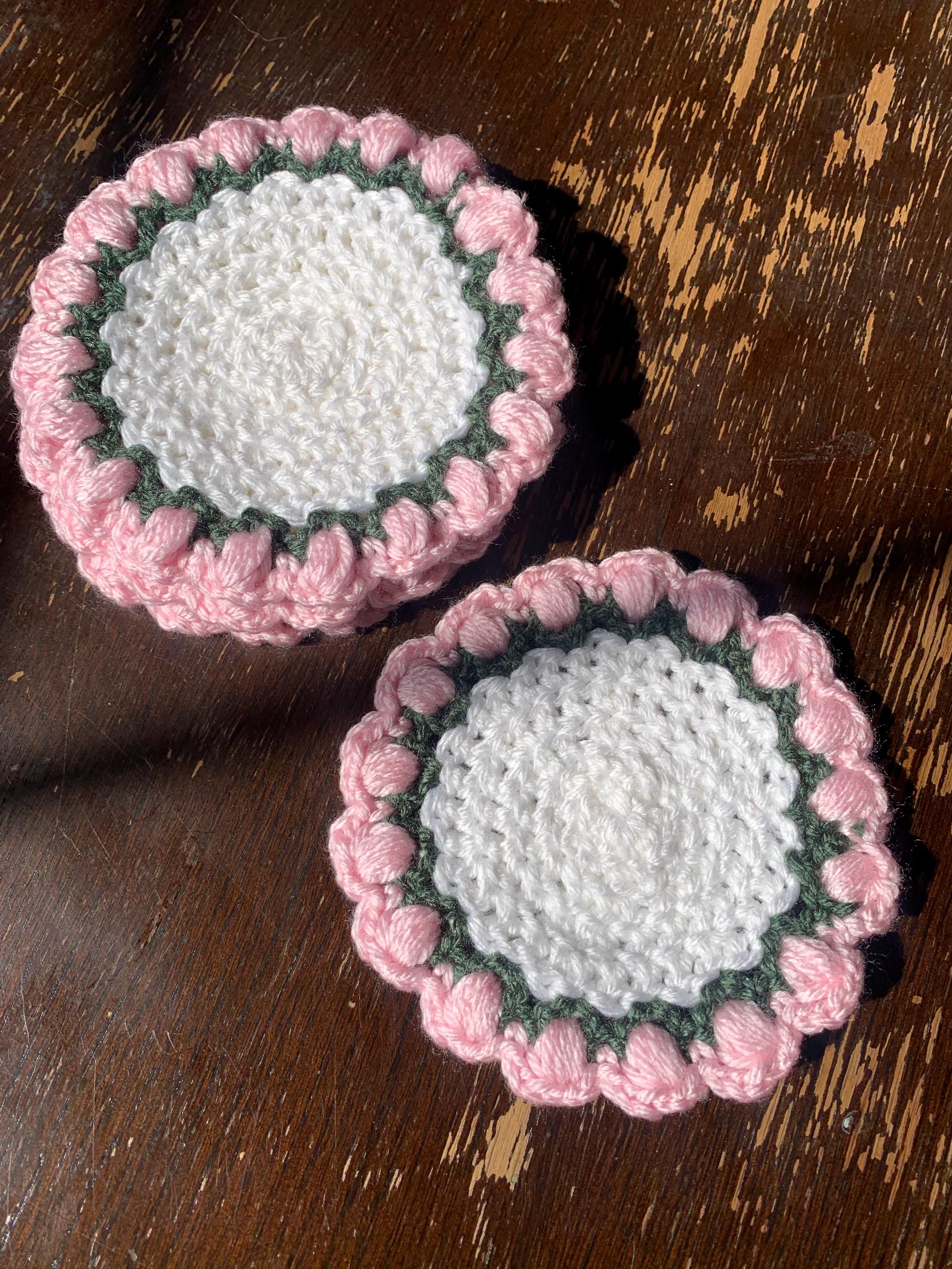 Crochet Flower Coasters, Tulip Coaster, Handmade, Crochet Gift, Pink ...