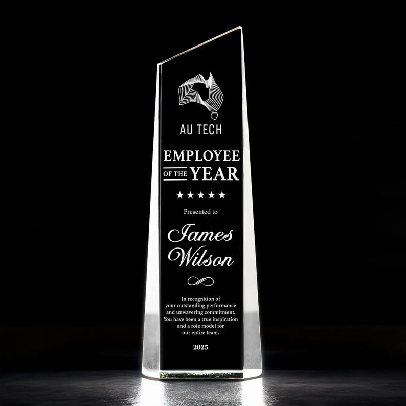 Personalized Long Service Crystal Award - Custom Tower Glass Trophy ...